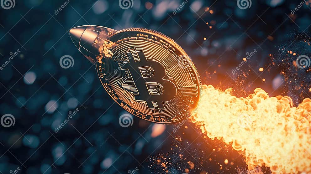 Bitcoin Rocket Flying Up 2025. Selective Focus Stock Photo - Image of ...