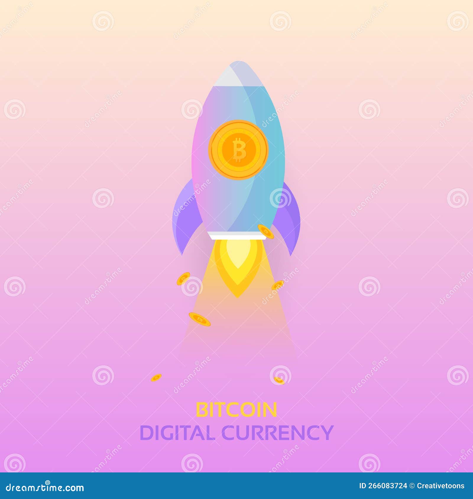 Bitcoin Rocket Ship Launching. Cryptocurrency Blockchain Crypto Vector ...