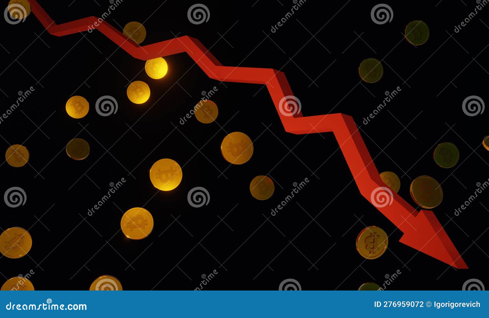 The Fall Of Bitcoin Showing In Colourful Graph With Icon. Royalty-Free ...