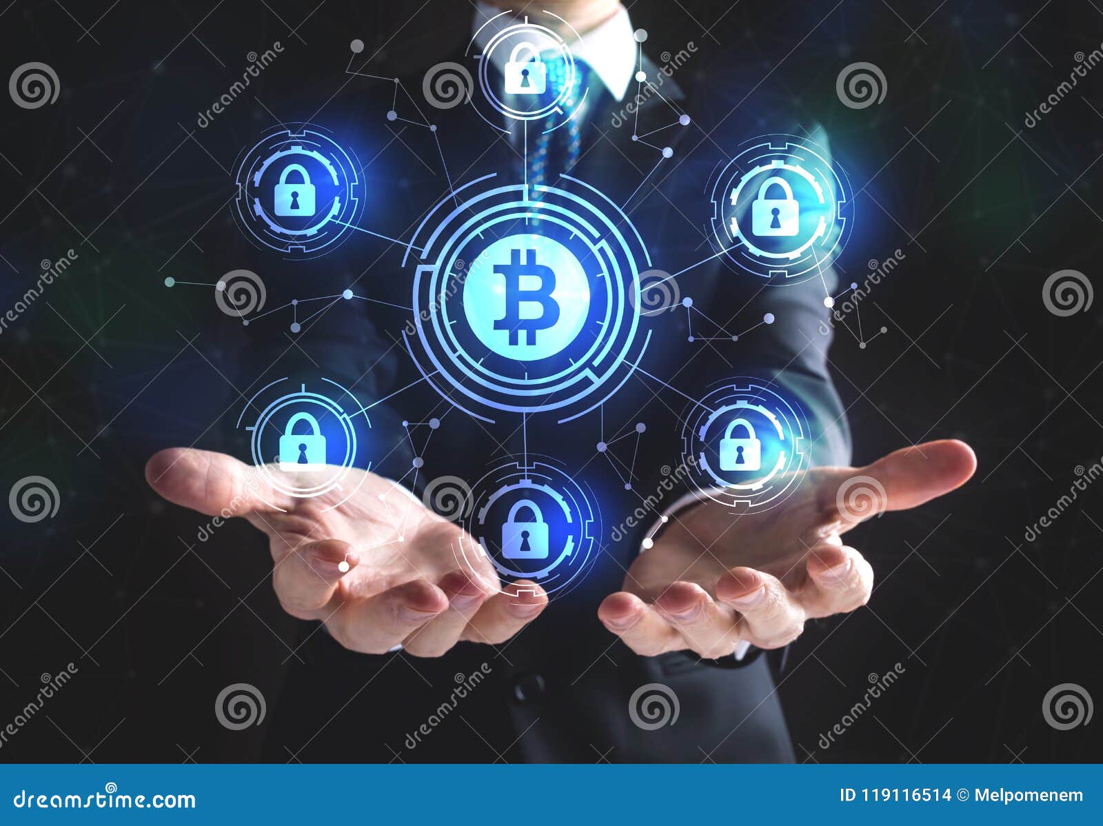 Bitcoin Security Theme with Businessman Stock Photo - Image of concept ...