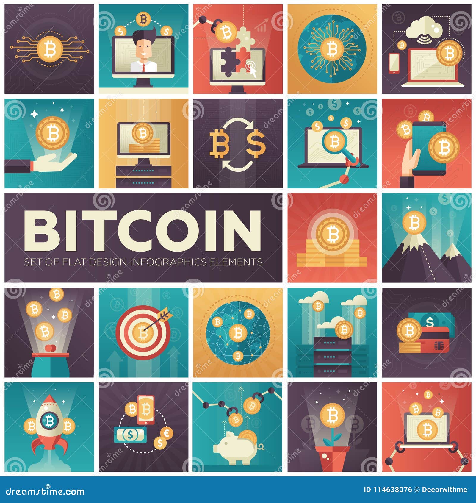 Bitcoin - Set of Colorful Flat Design Infographics Elements Stock ...
