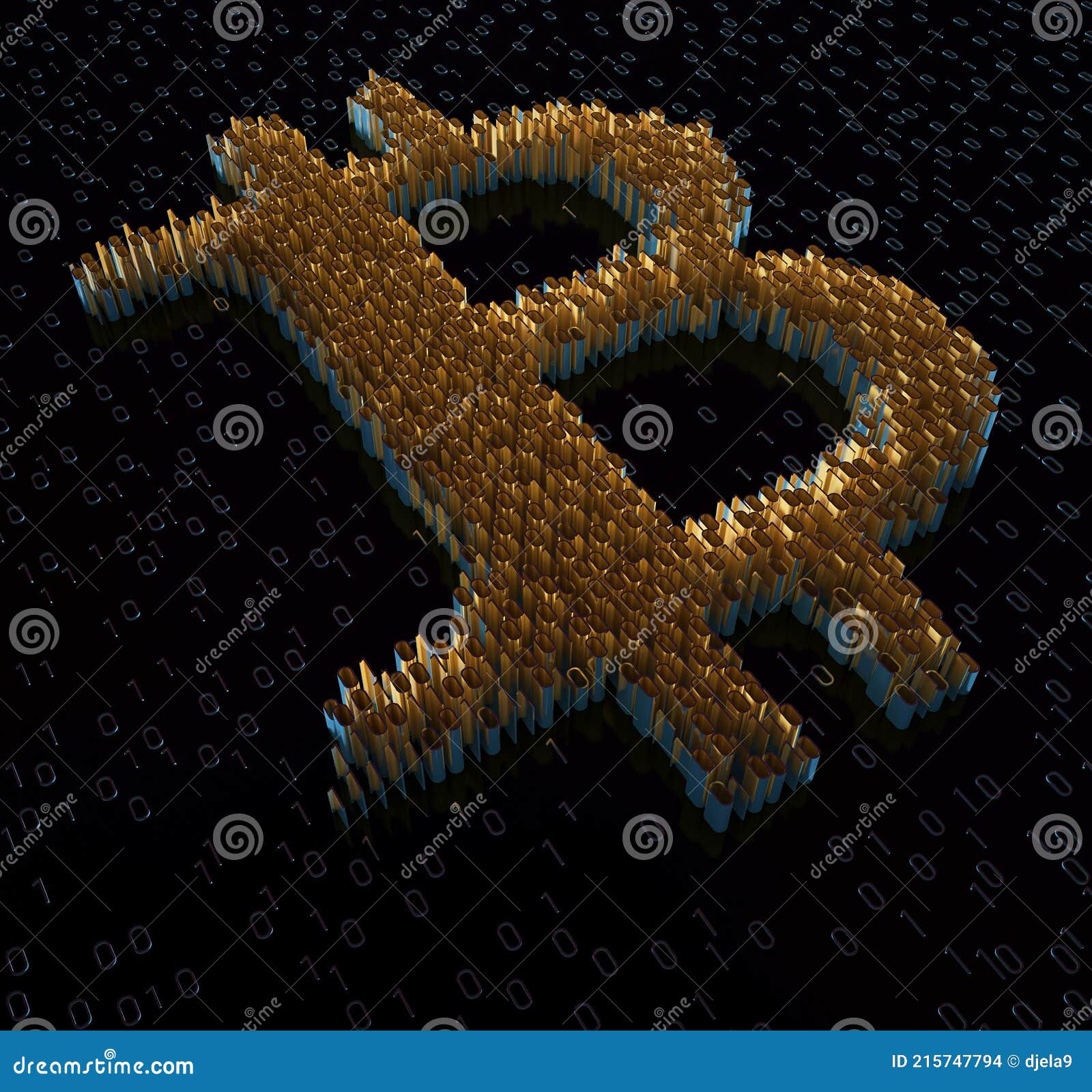 Bitcoin Sign and Binary Code Perspective View on Black Background 3d ...