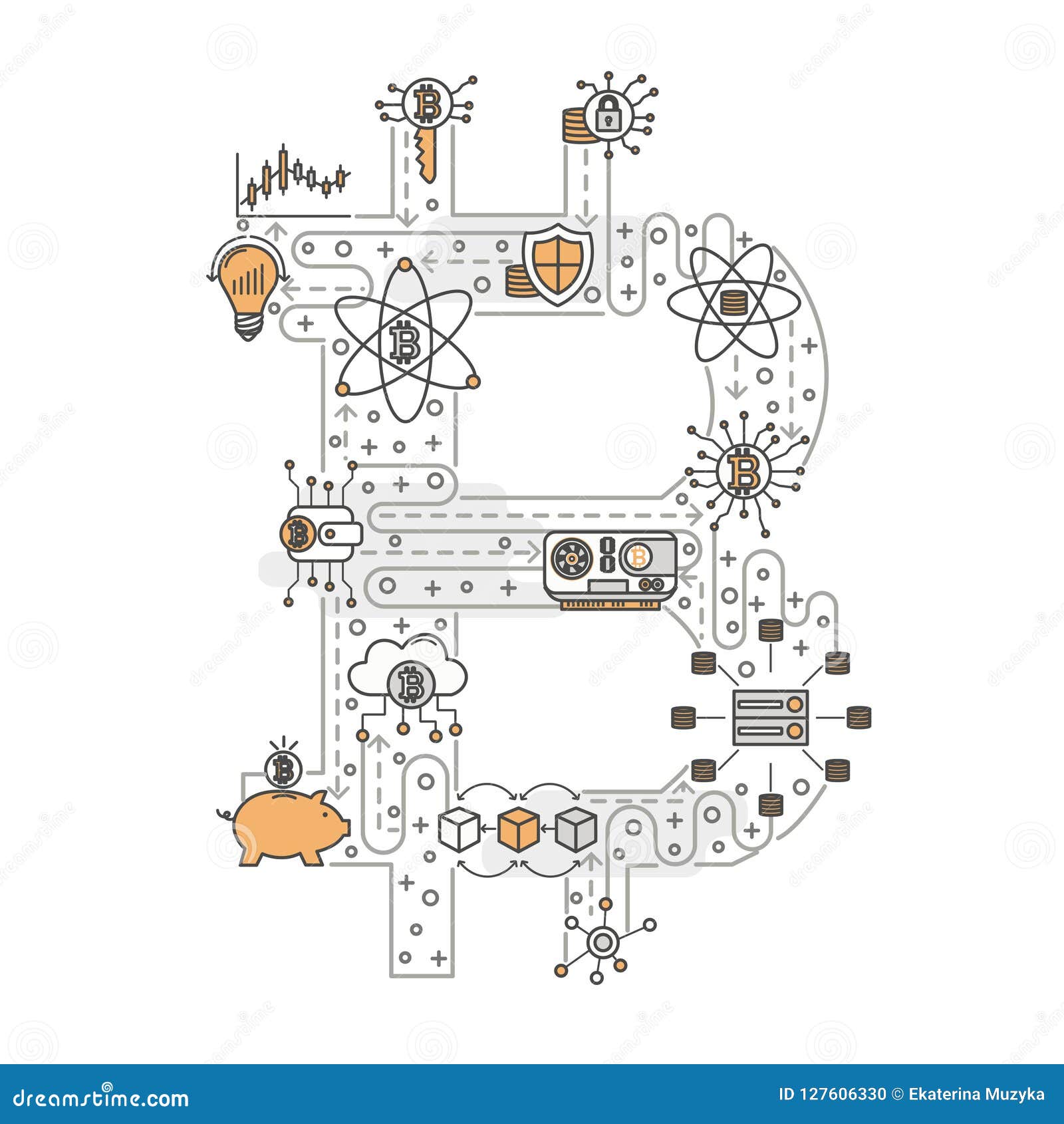 Bitcoin BTC Sign Silhouette From Holey Mesh In Light Center On Dark ...