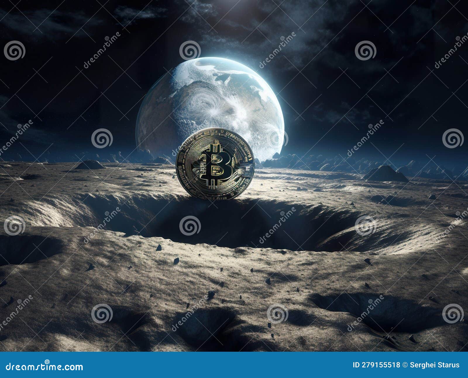 A Bitcoin Sitting on the Surface of the Moon. AI Generative Image Stock ...
