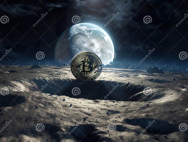 A Bitcoin Sitting on the Surface of the Moon. AI Generative Image Stock ...