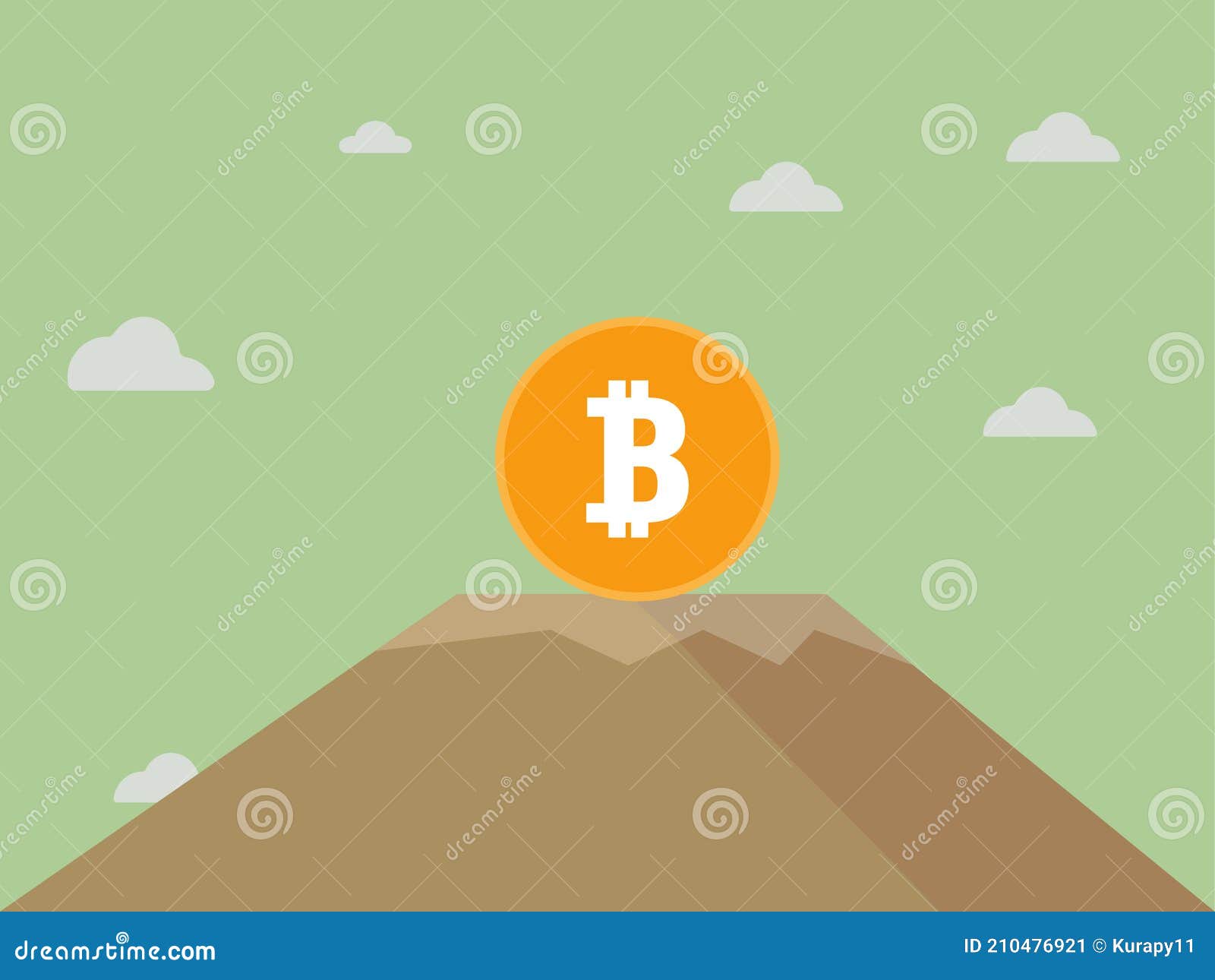 Bitcoin Stands on Top of the Mountain and Holds . Concept of Crypto ...