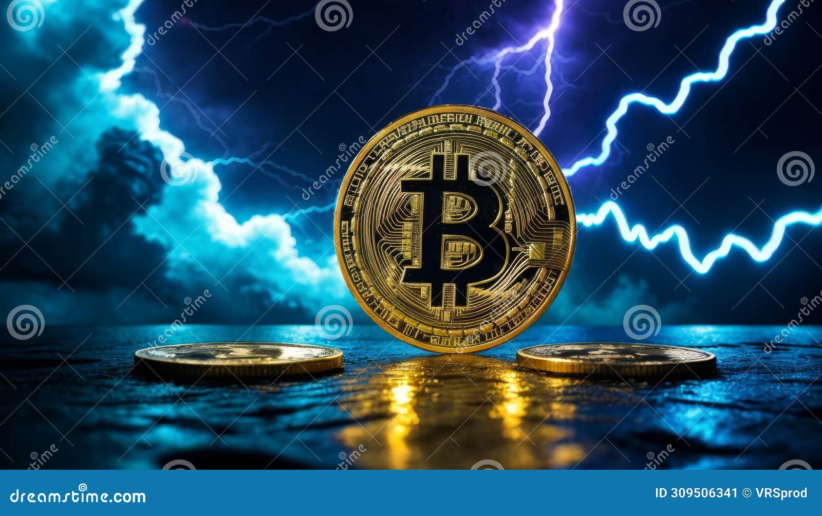 Bitcoin Storm Concept Art stock image. Image of dramatic - 309506341