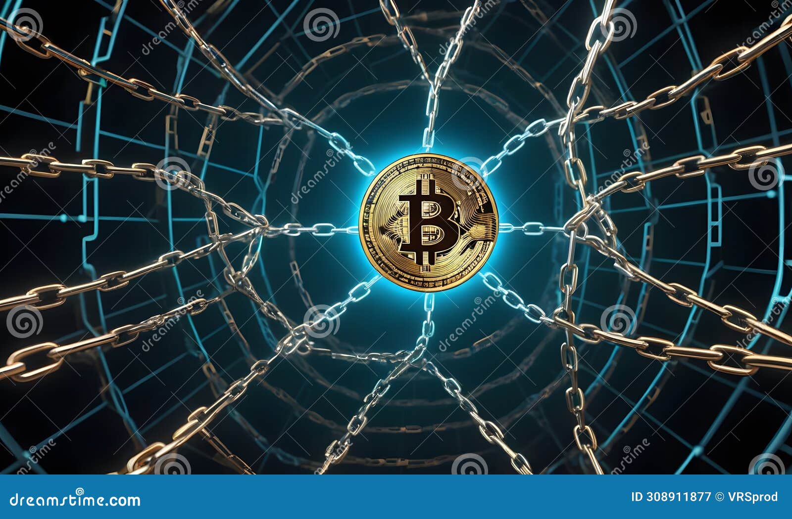 Interlinked Bitcoin Network AI Generative Stock Image - Image of golden ...