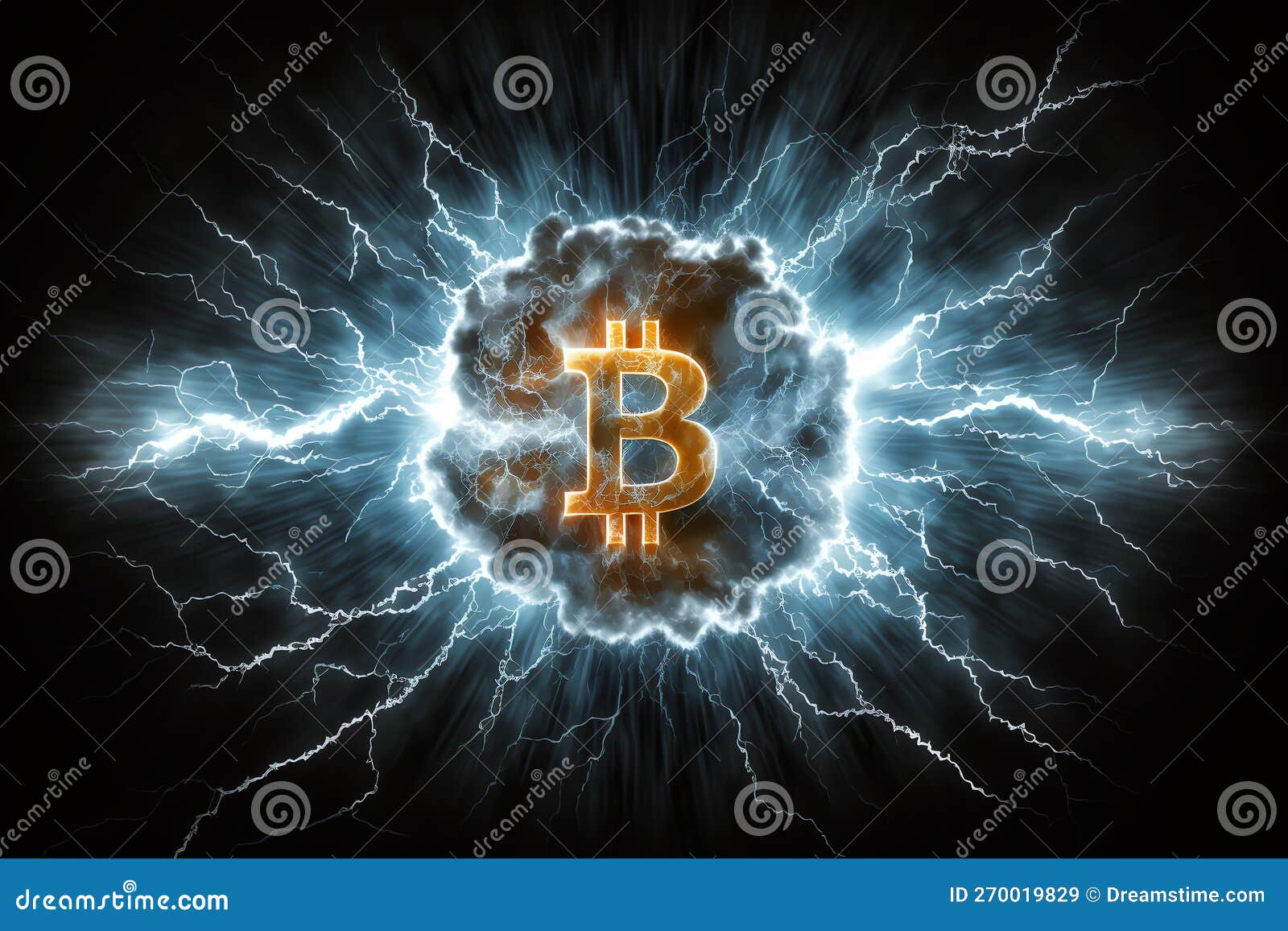 Bitcoin Symbol on a Dark Sky Emits Lightnings. Bitcoin Sign and Flashes ...