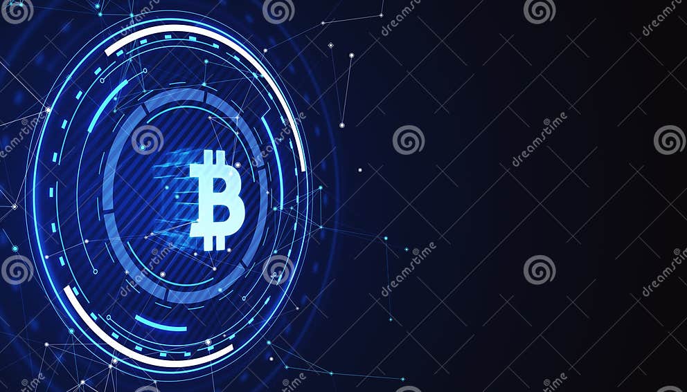 A Bitcoin Symbol in Digital Style on a Dark Blue Technological ...