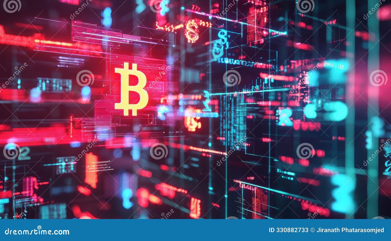Bitcoin Symbol in Digital World Stock Illustration - Illustration of ...