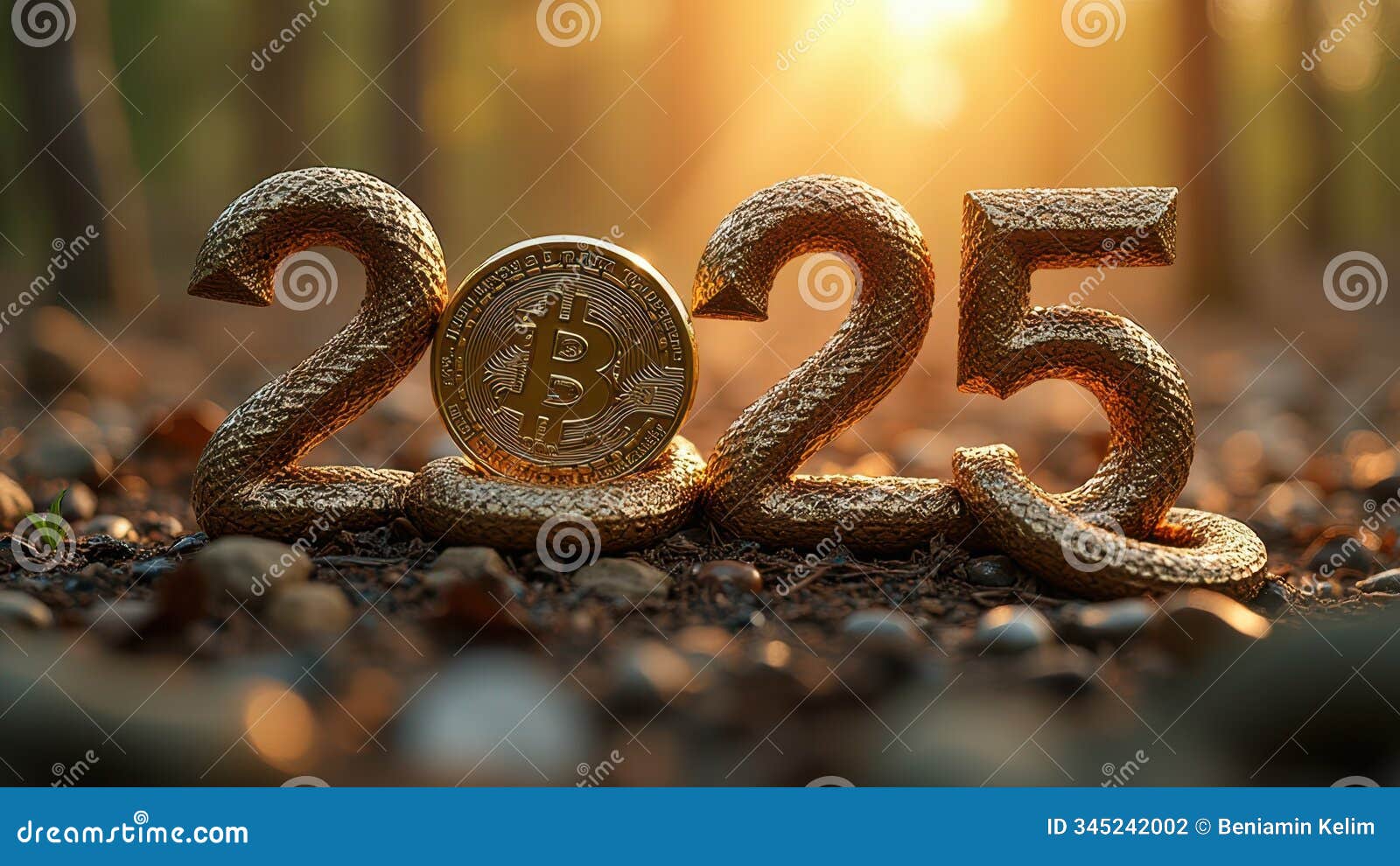 Bitcoin Symbol in 2025 among Forest Sunlight and Pebbles Stock Photo ...
