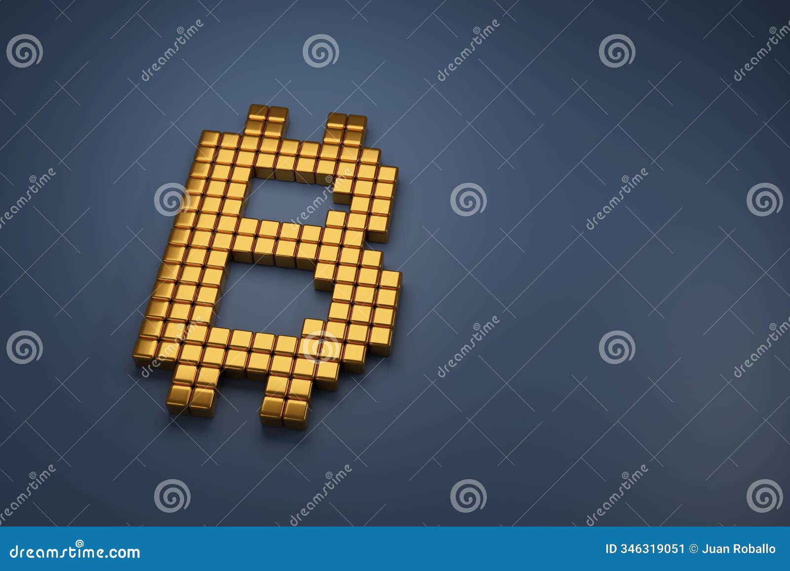 Bitcoin Symbol with Golden Cubes with Copy Space. 3d Illustration Stock ...