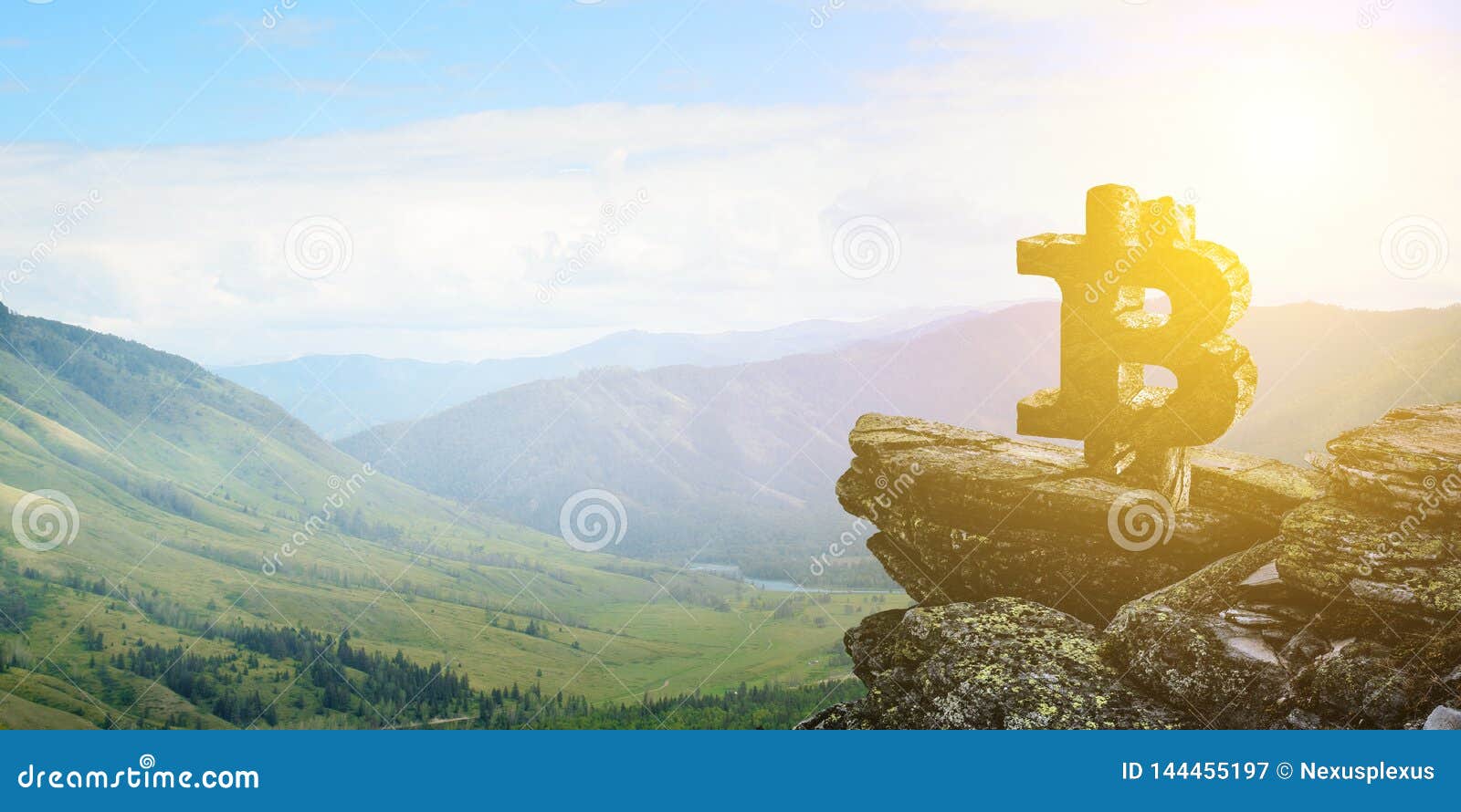Bitcoin Symbol on a Mountain Stock Image - Image of rise, rock: 144455197