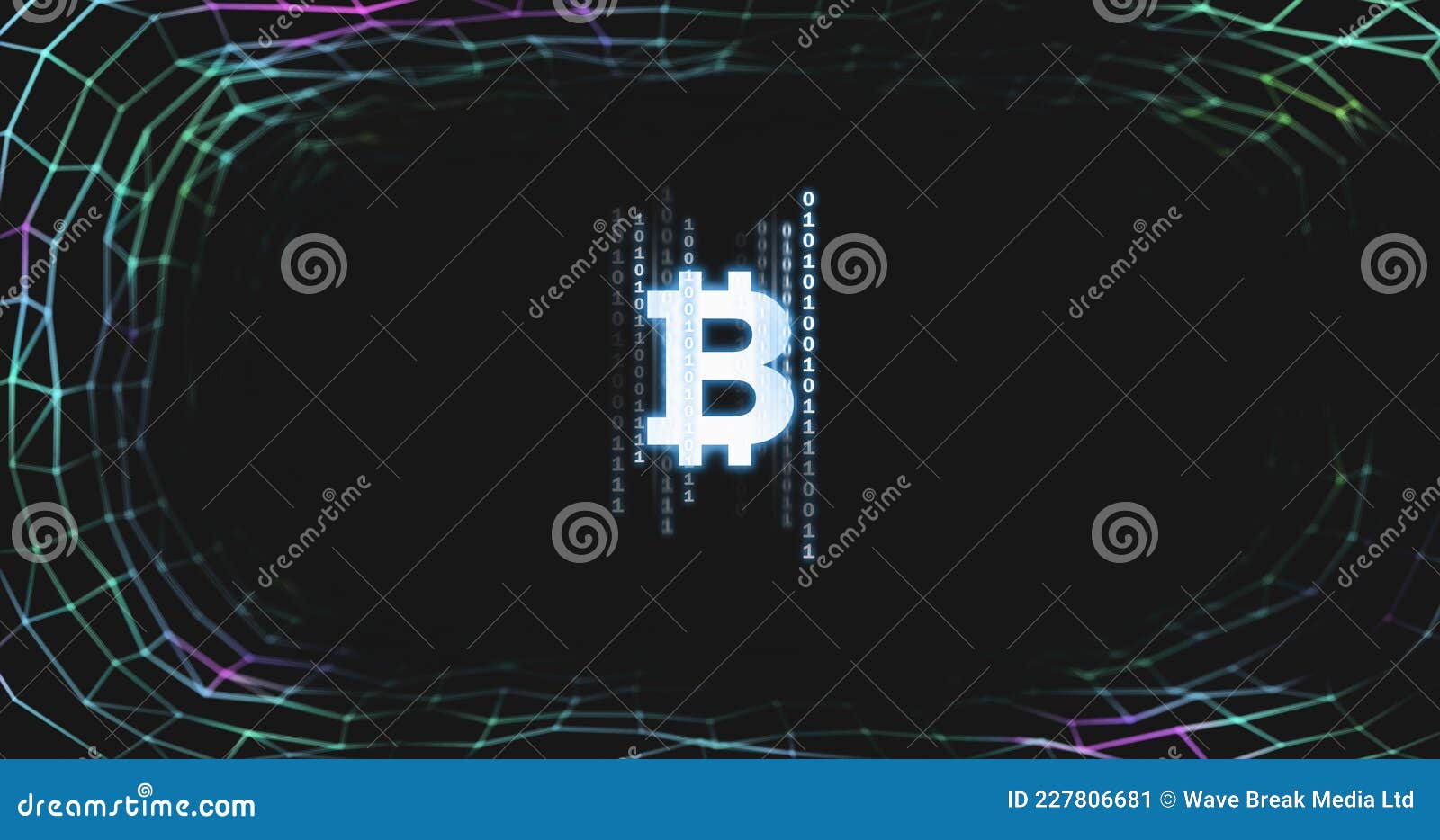 Bitcoin Symbol Over Green Mesh on Black Background. Stock Illustration ...