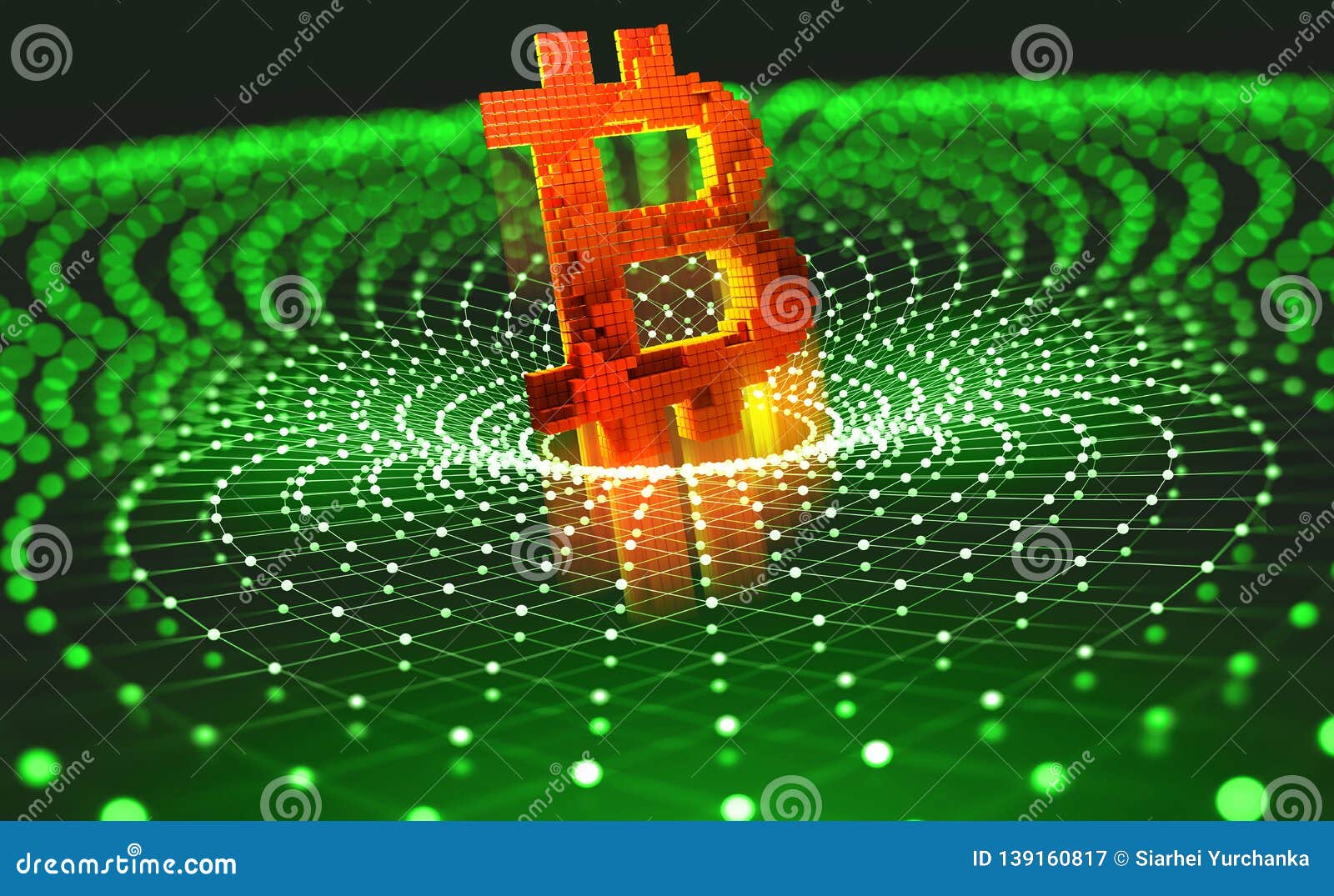 Bitcoin Symbol on Polygonal Light Grid. Concept of Cryptocurrency ...