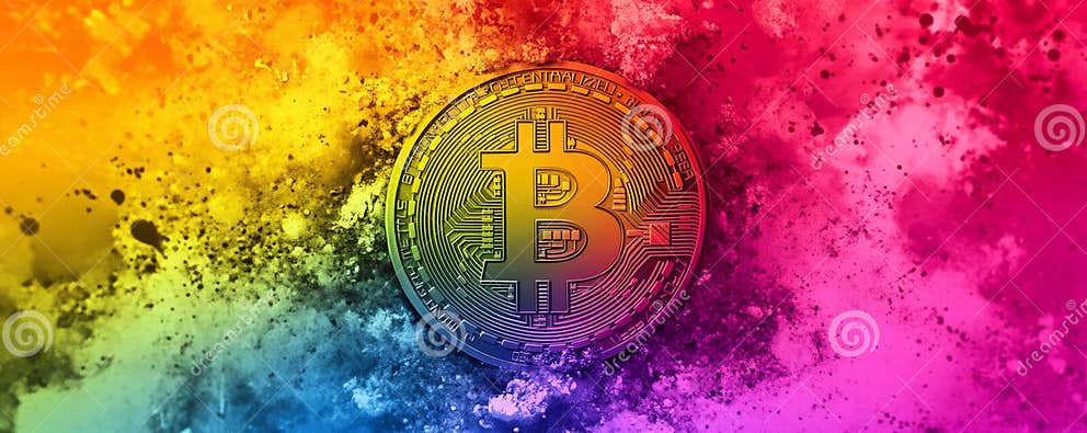 Bitcoin Symbol on Vibrant Rainbow Splash Background Stock Image - Image ...