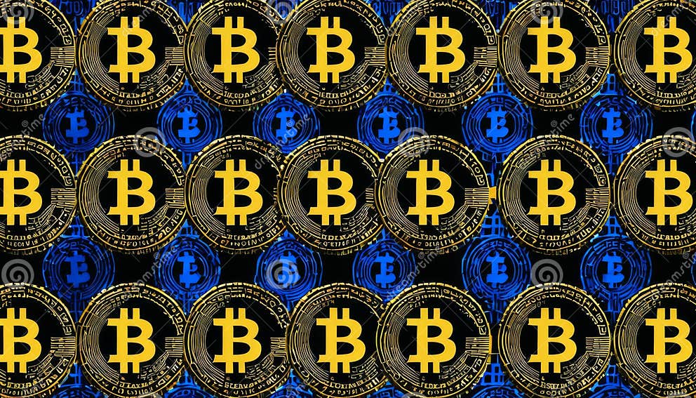 Bitcoin Symbols in a Repeating Digital Pattern Stock Photo - Image of ...
