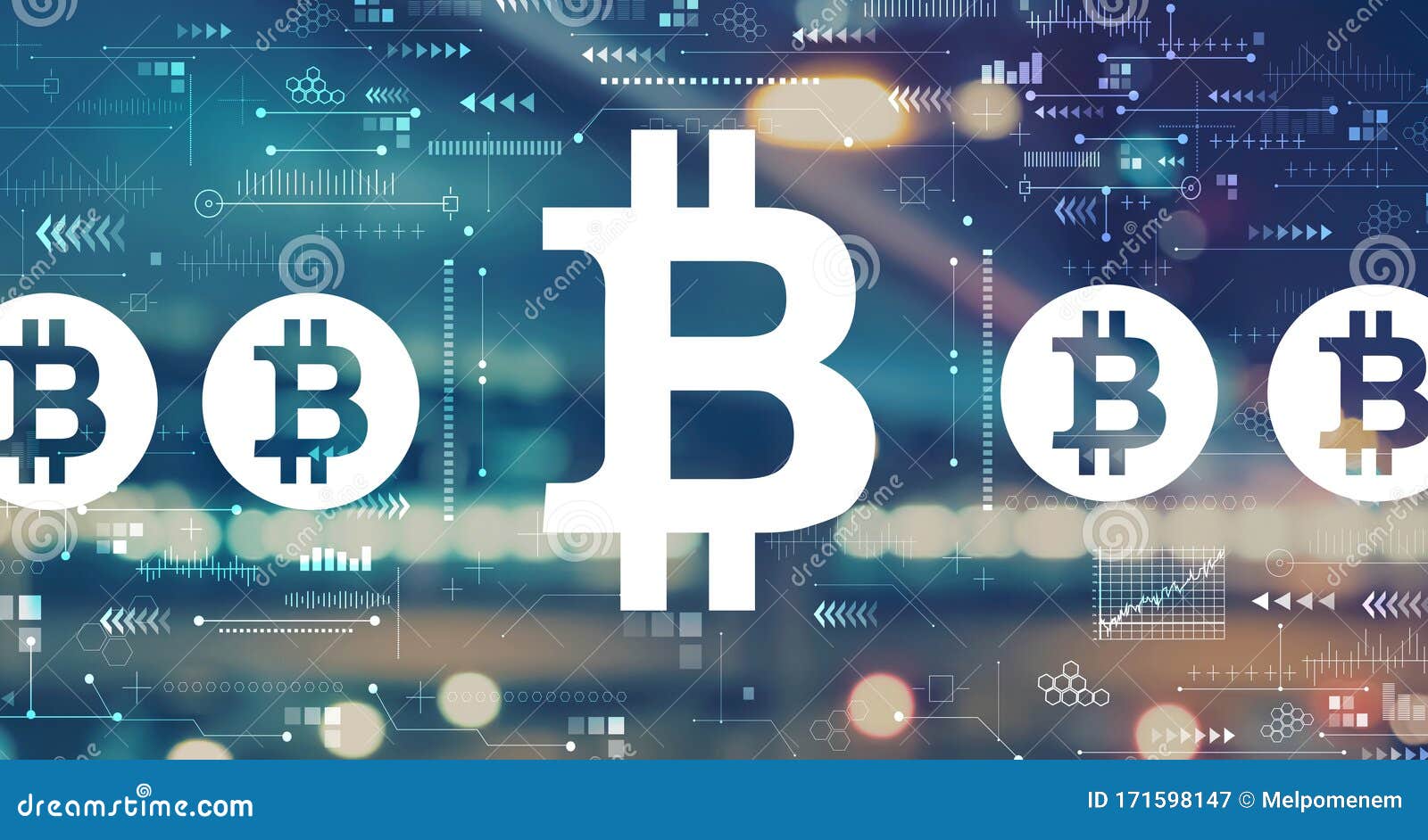 Bitcoin Theme with Blurred City Lights Stock Illustration ...