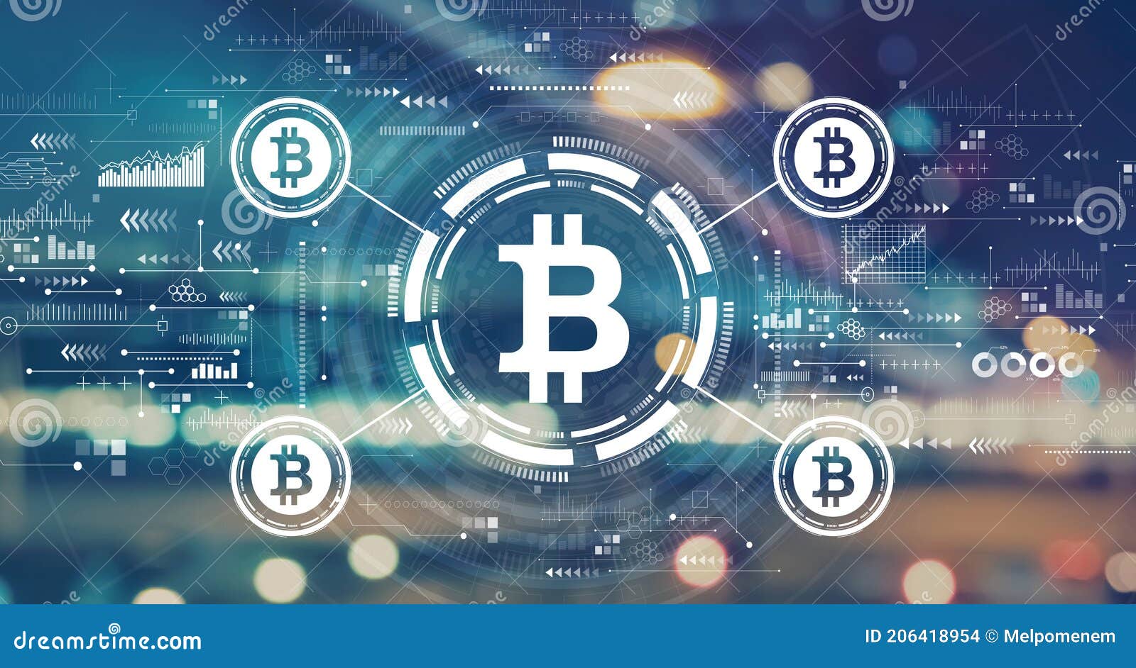 Bitcoin Theme with Blurred City Lights Stock Photo - Image of blue ...