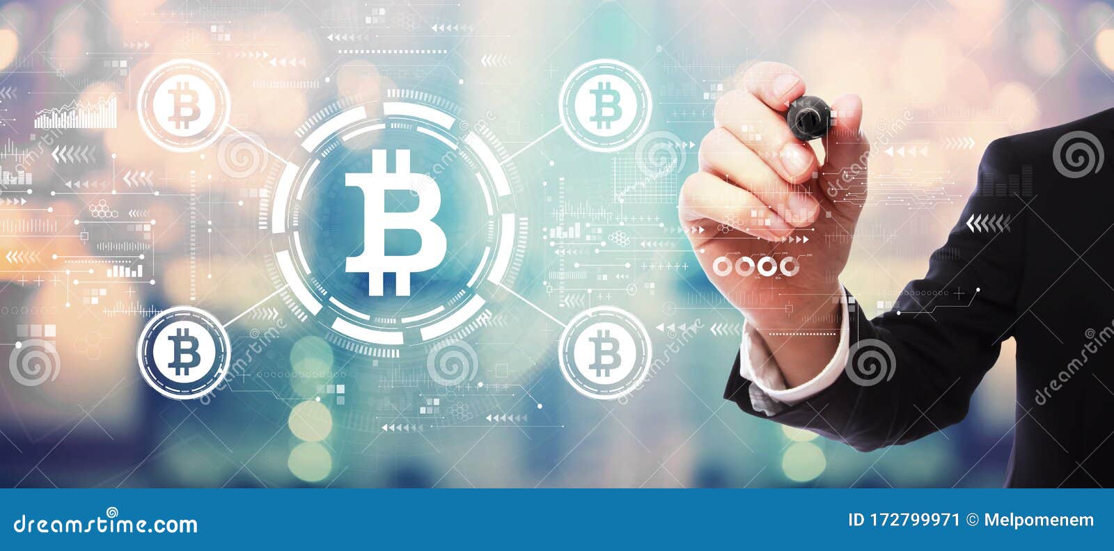 Bitcoin Theme with Businessman Stock Image - Image of internet, hand ...