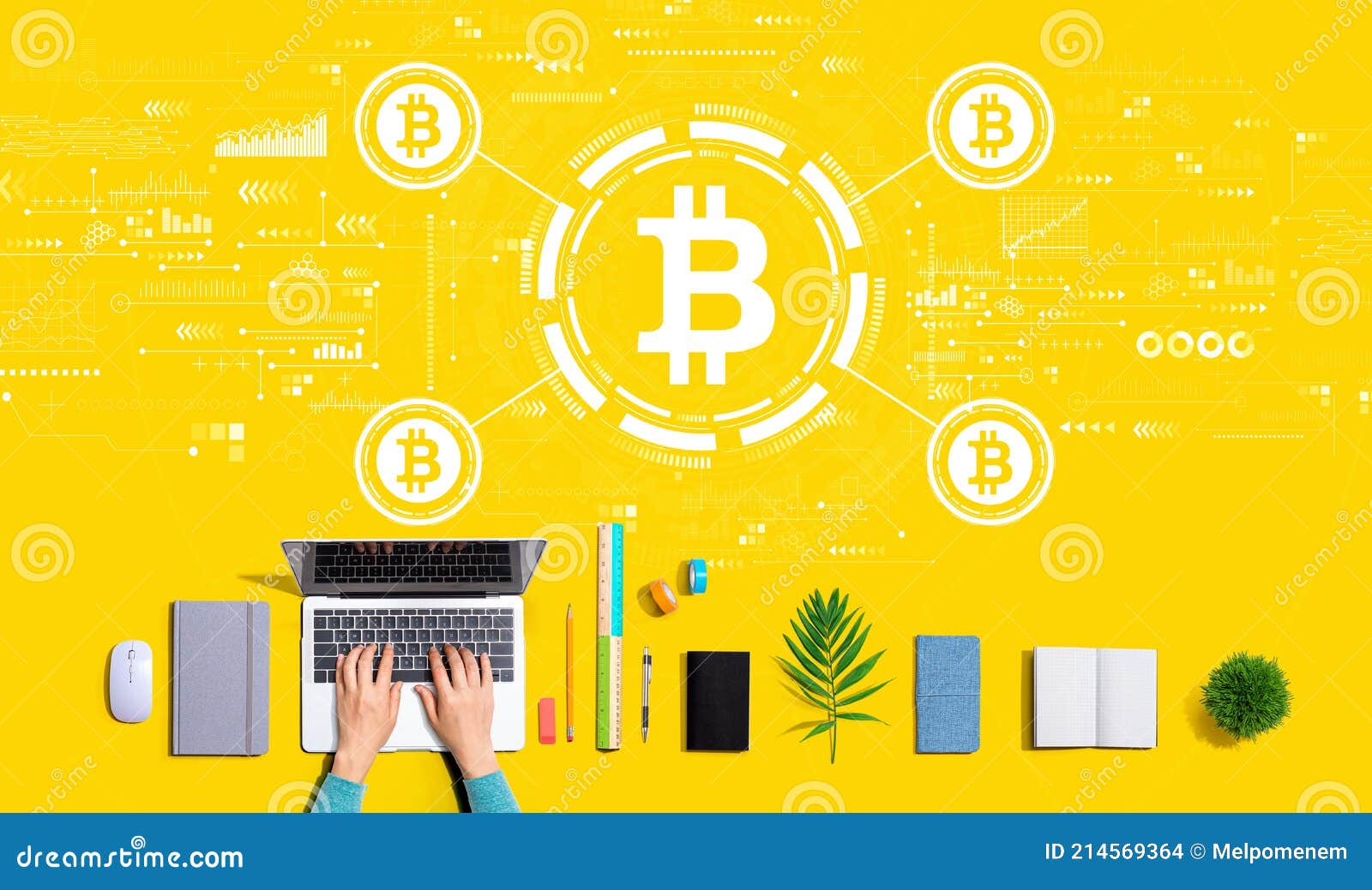 Bitcoin Theme with Person Using a Laptop Stock Photo - Image of hand ...