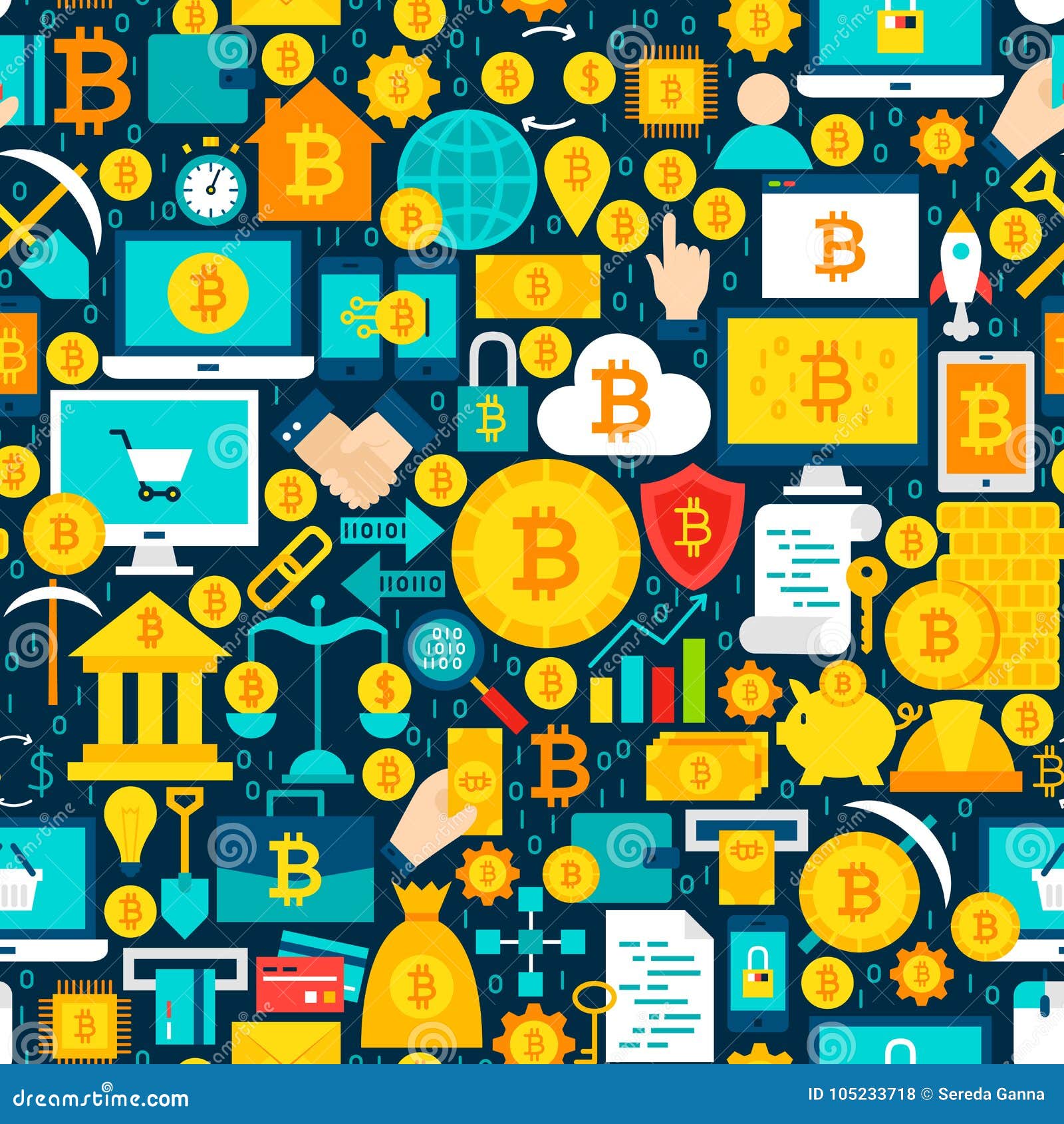 Bitcoin Tile Pattern stock vector. Illustration of cash - 105233718