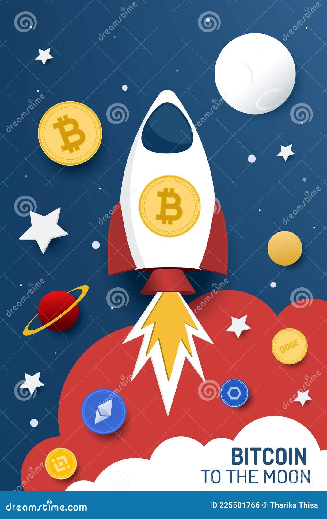 Bitcoin to the moon stock vector. Illustration of forex - 225501766