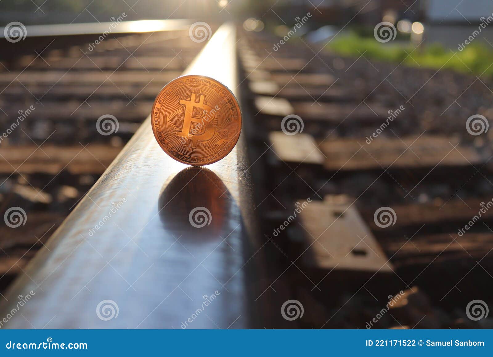 Bitcoin Token on Train Tracks Stock Photo - Image of glass, wall: 221171522