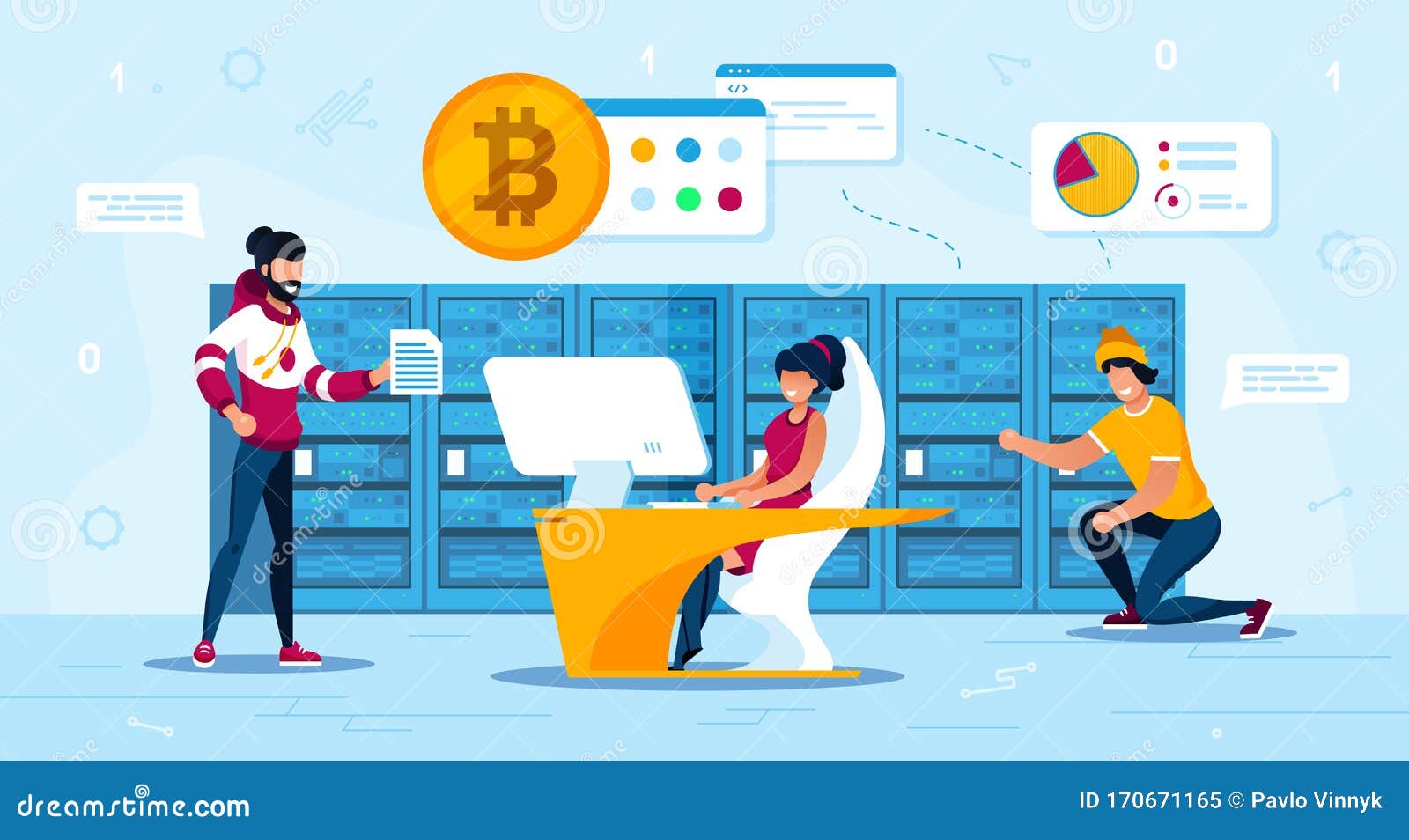 Bitcoin Traders or Miners Team Flat Vector Concept Stock Vector ...
