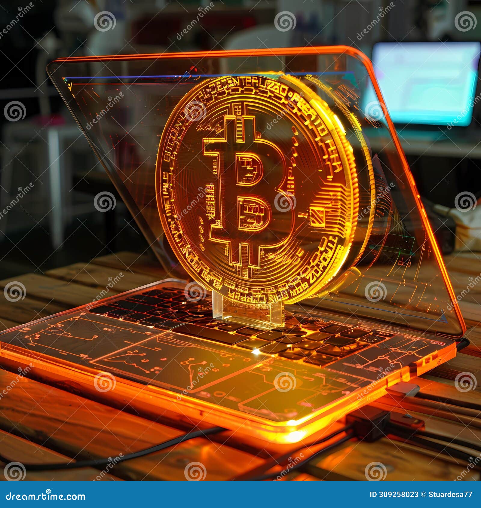 Bitcoin on Transparent Tech Device AI Generative Stock Image - Image of ...
