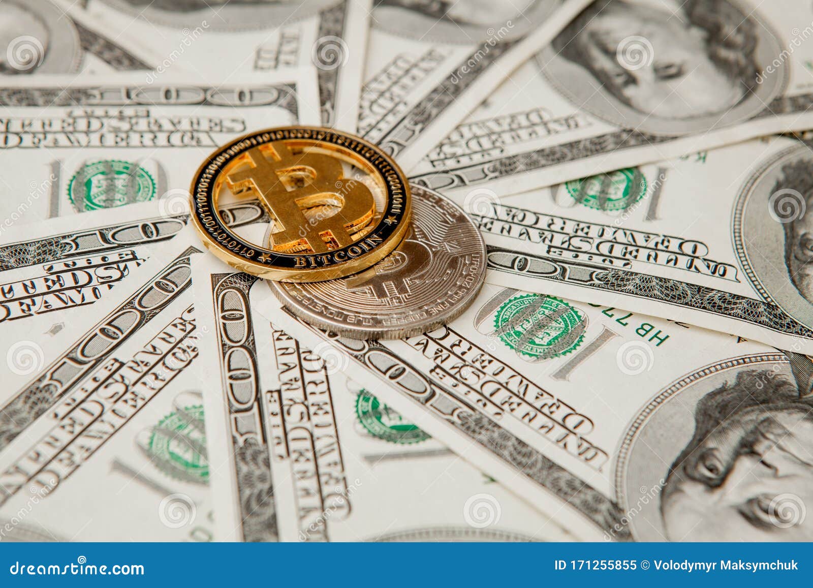 Bitcoin on US Dollar Bills. Electronic Money Exchange Concept Stock ...