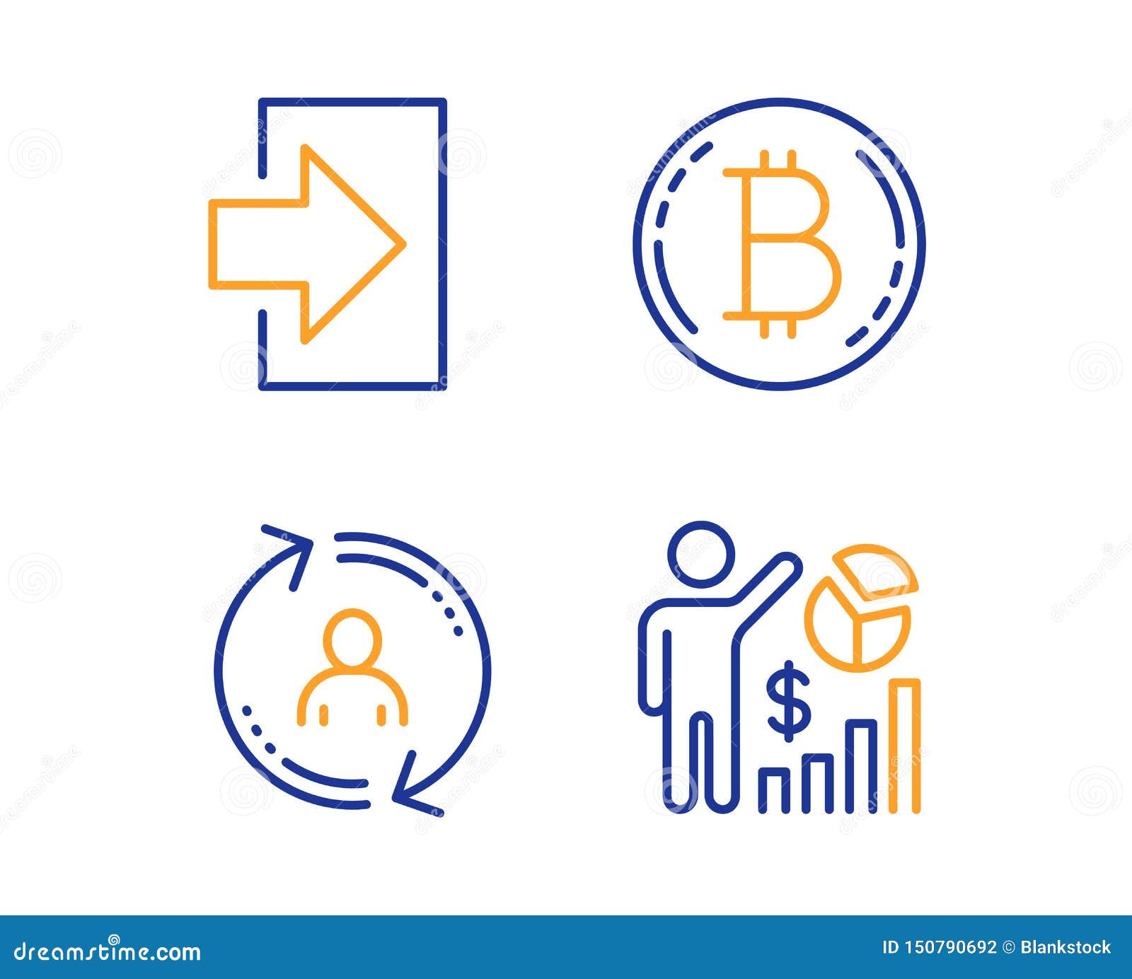 Bitcoin, User Info and Login Icons Set. Seo Statistics Sign ...