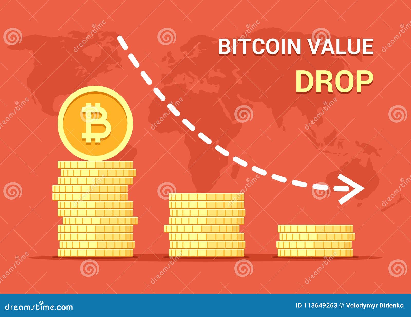 Bitcoin Value Drop Down Concept Illustration. Stacks of Gold Vector ...