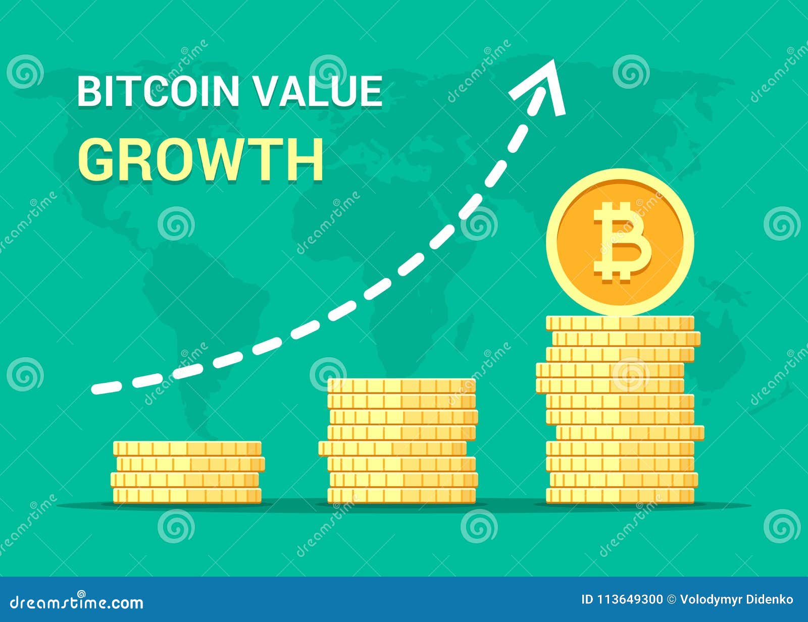 Bitcoin Value Growth Concept Illustration. Stacks of Gold Vector Flat ...