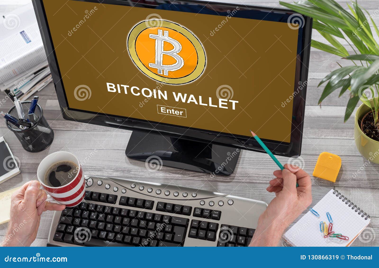 Bitcoin Wallet Concept on a Computer Stock Image - Image of desk ...