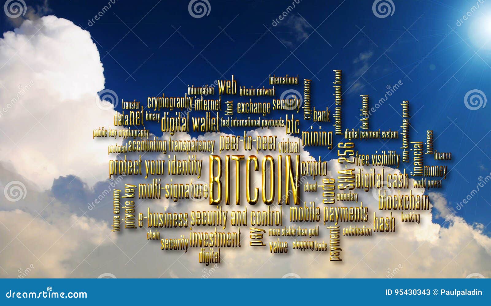 Bitcoin word cloud stock illustration. Illustration of symbol - 95430343