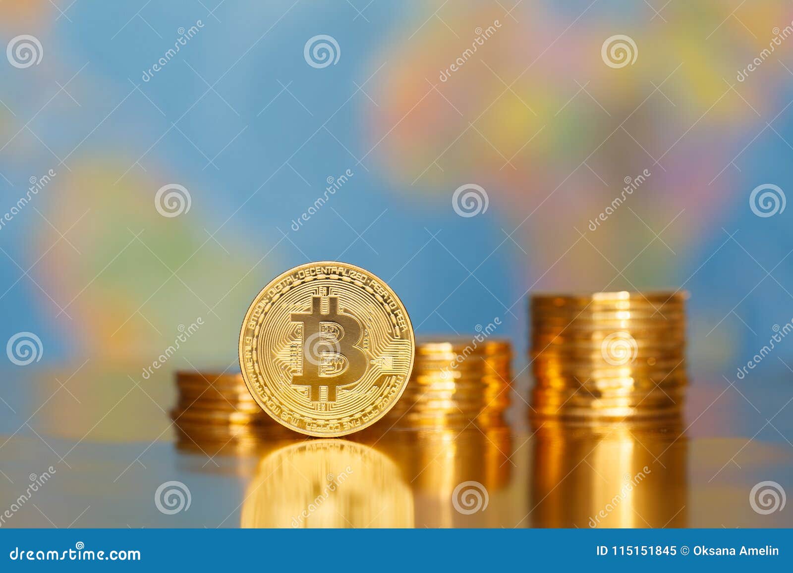 Bitcoin on world map. stock image. Image of data, space - 115151845