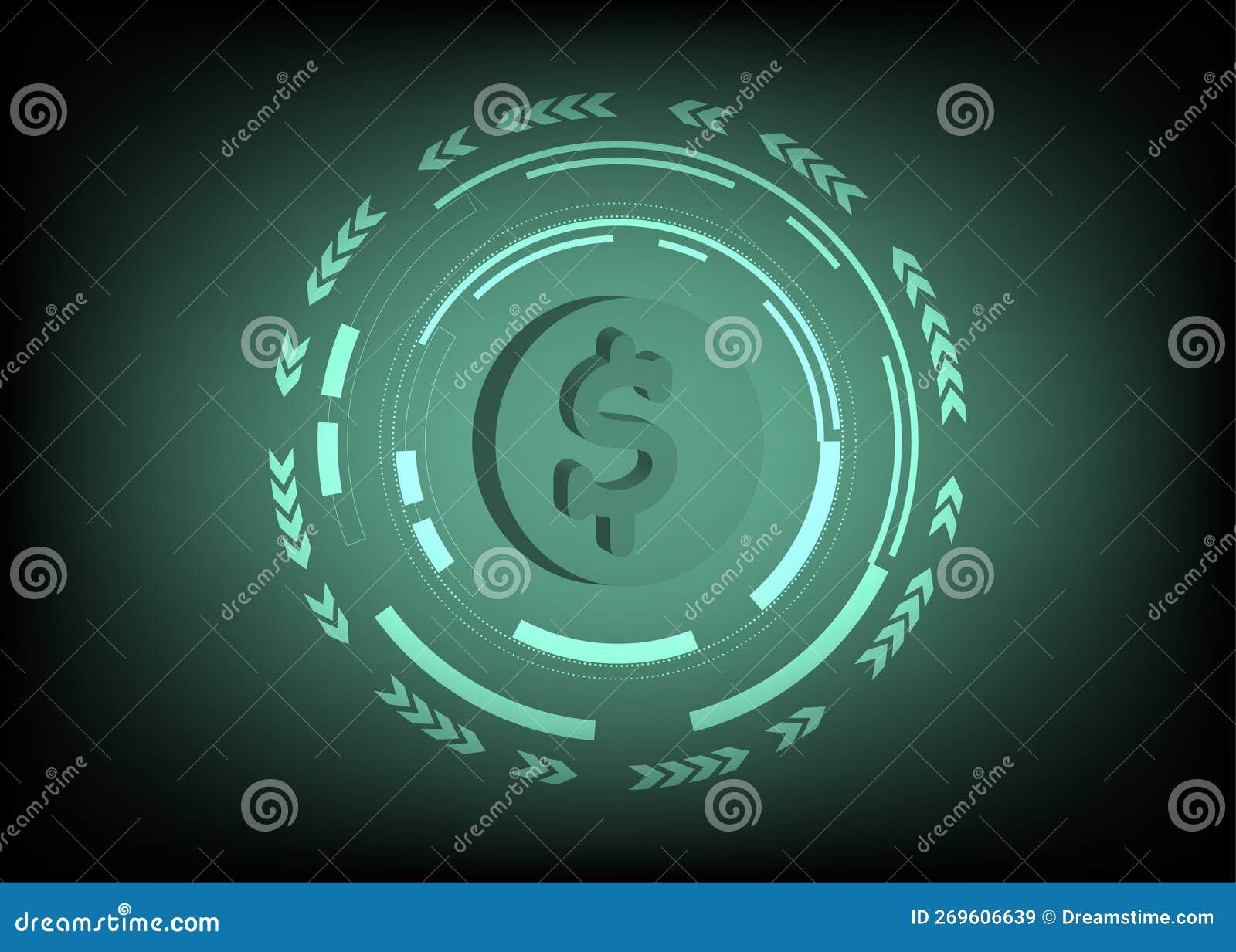 3D Dollar Sign Technology Abstract on Green Tone Background. Stock ...
