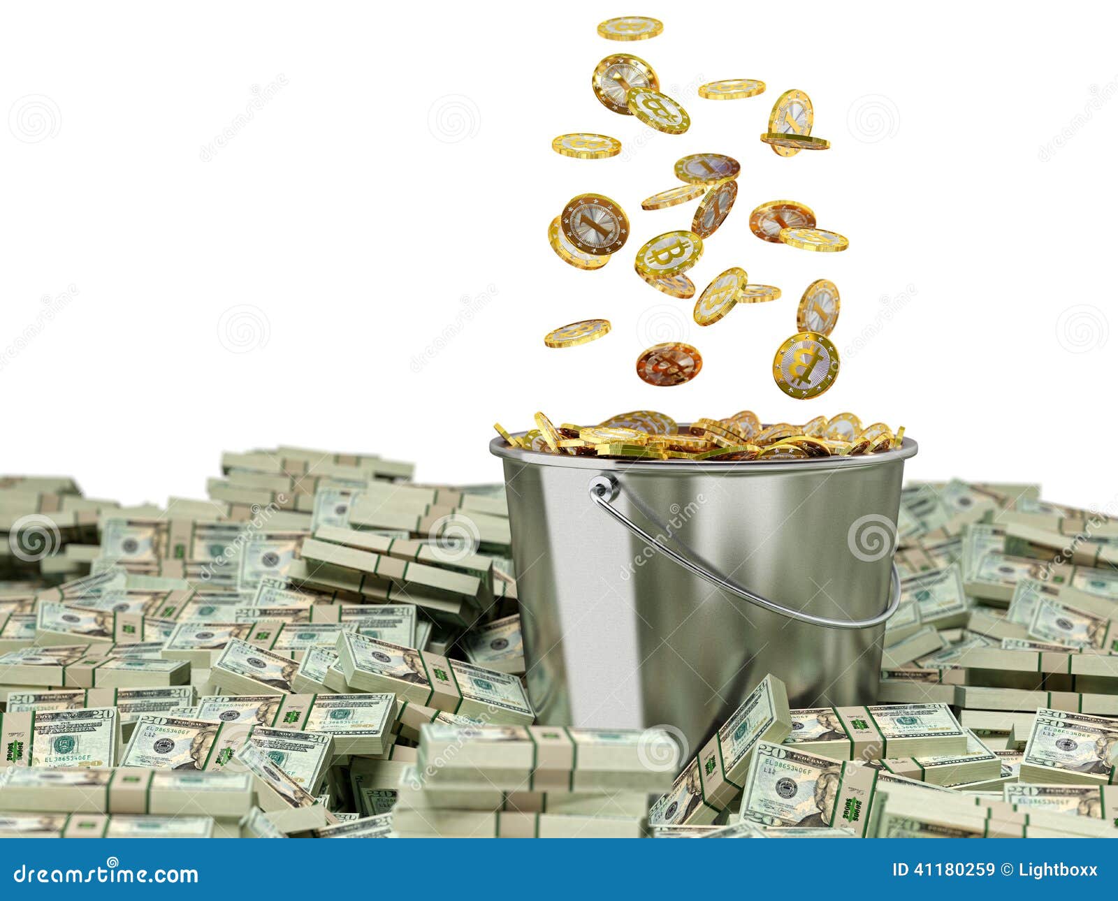 Bitcoins in Bucket stock illustration. Illustration of bucket - 41180259