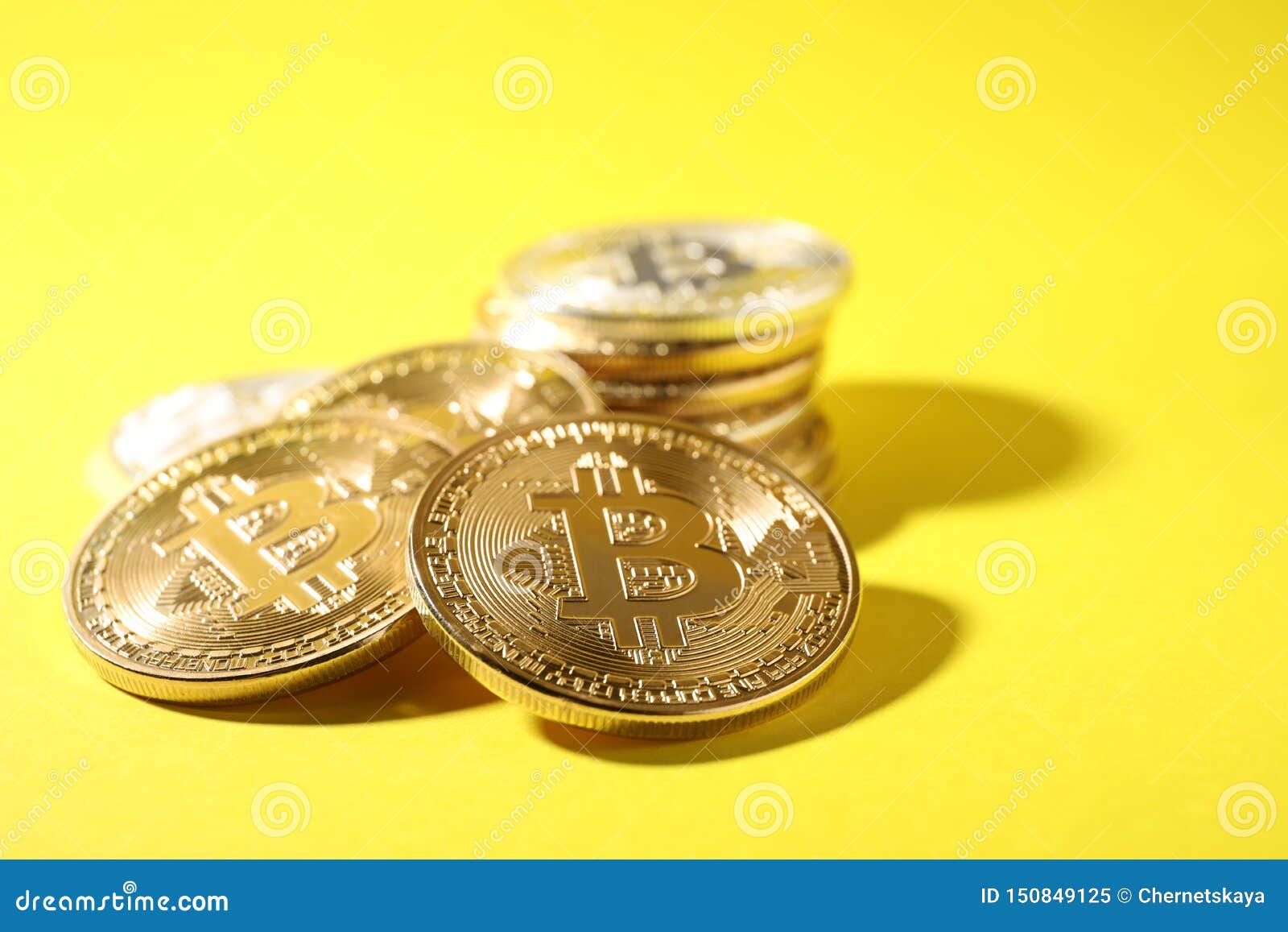 Bitcoins on Color Background. Digital Currency Stock Image - Image of ...