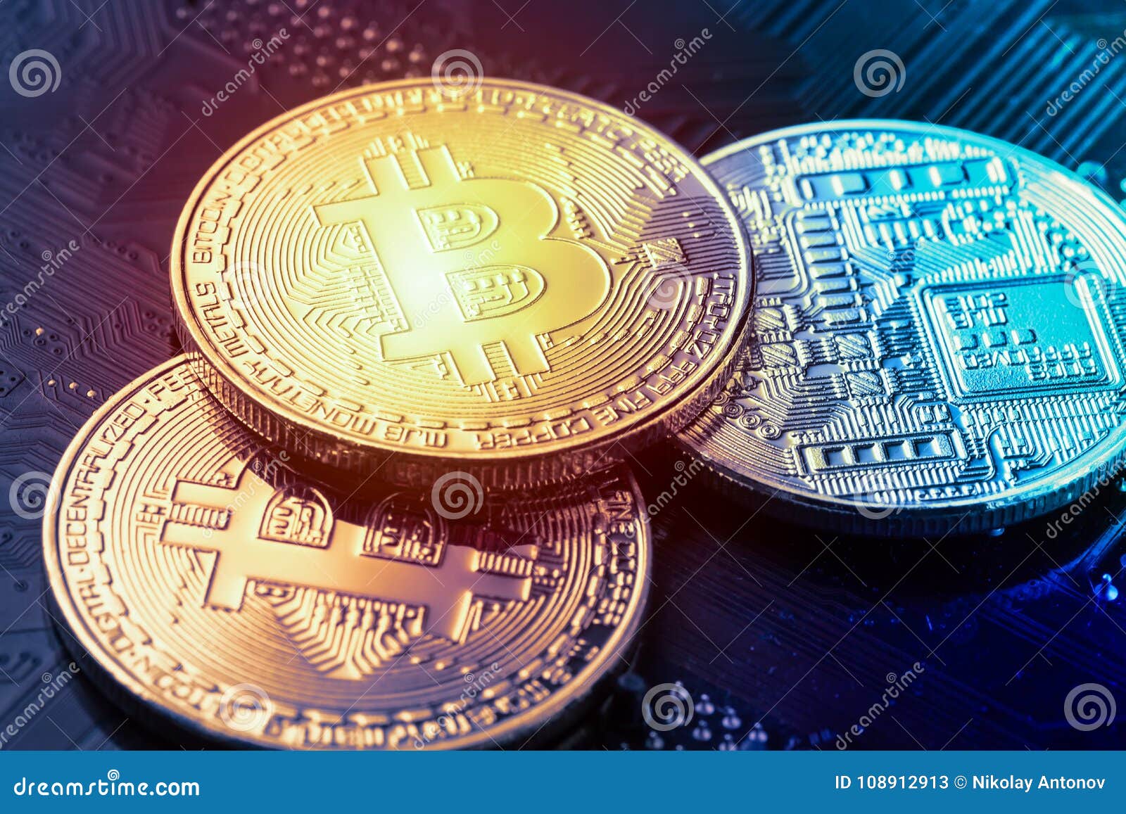 Bitcoins on Computer Motherboard. Bitcoin Btc Cryptocurrency on ...