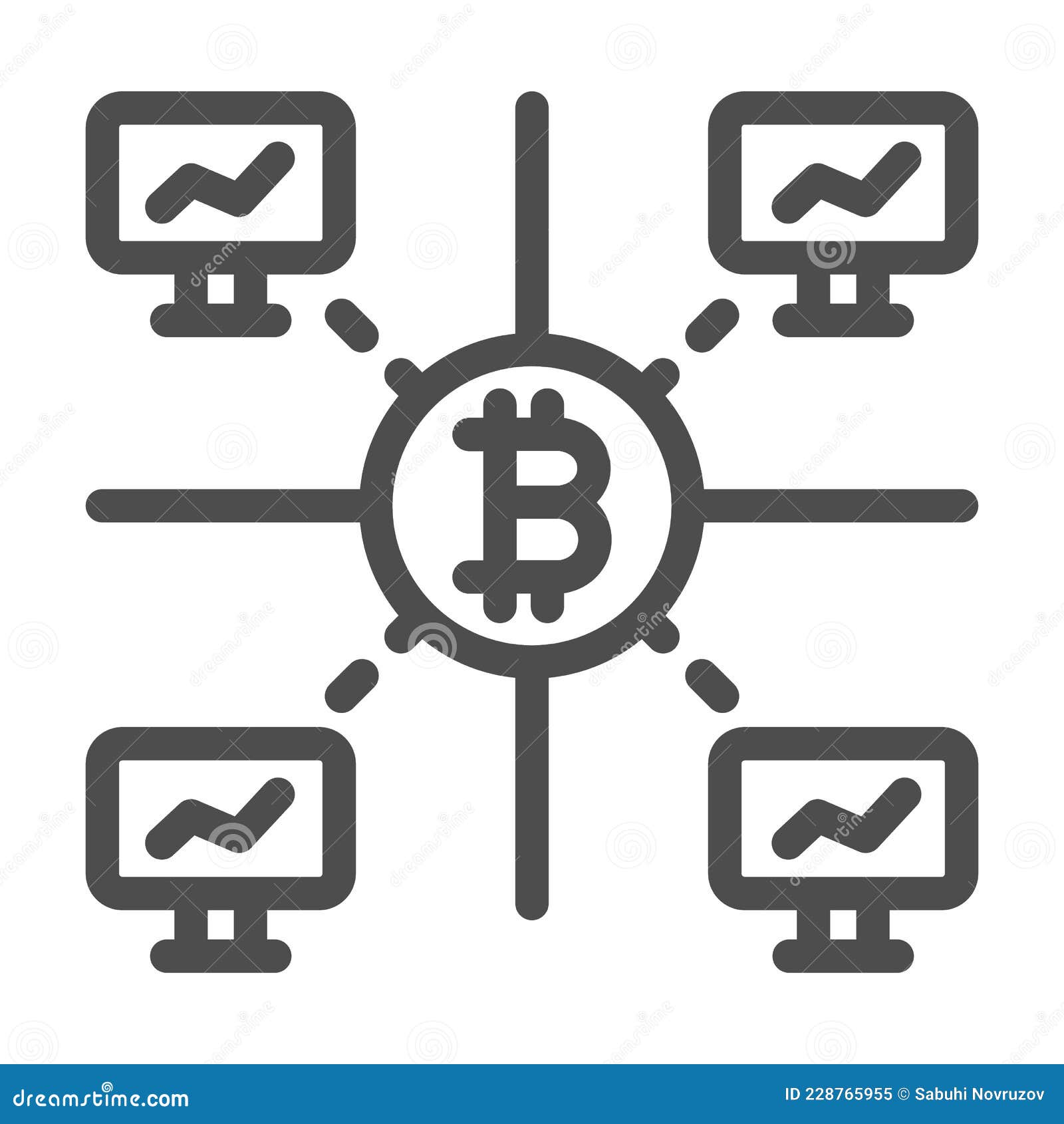 Bitcoins in Computer Network Line Icon, Cryptocurrency Concept, BTC Net ...