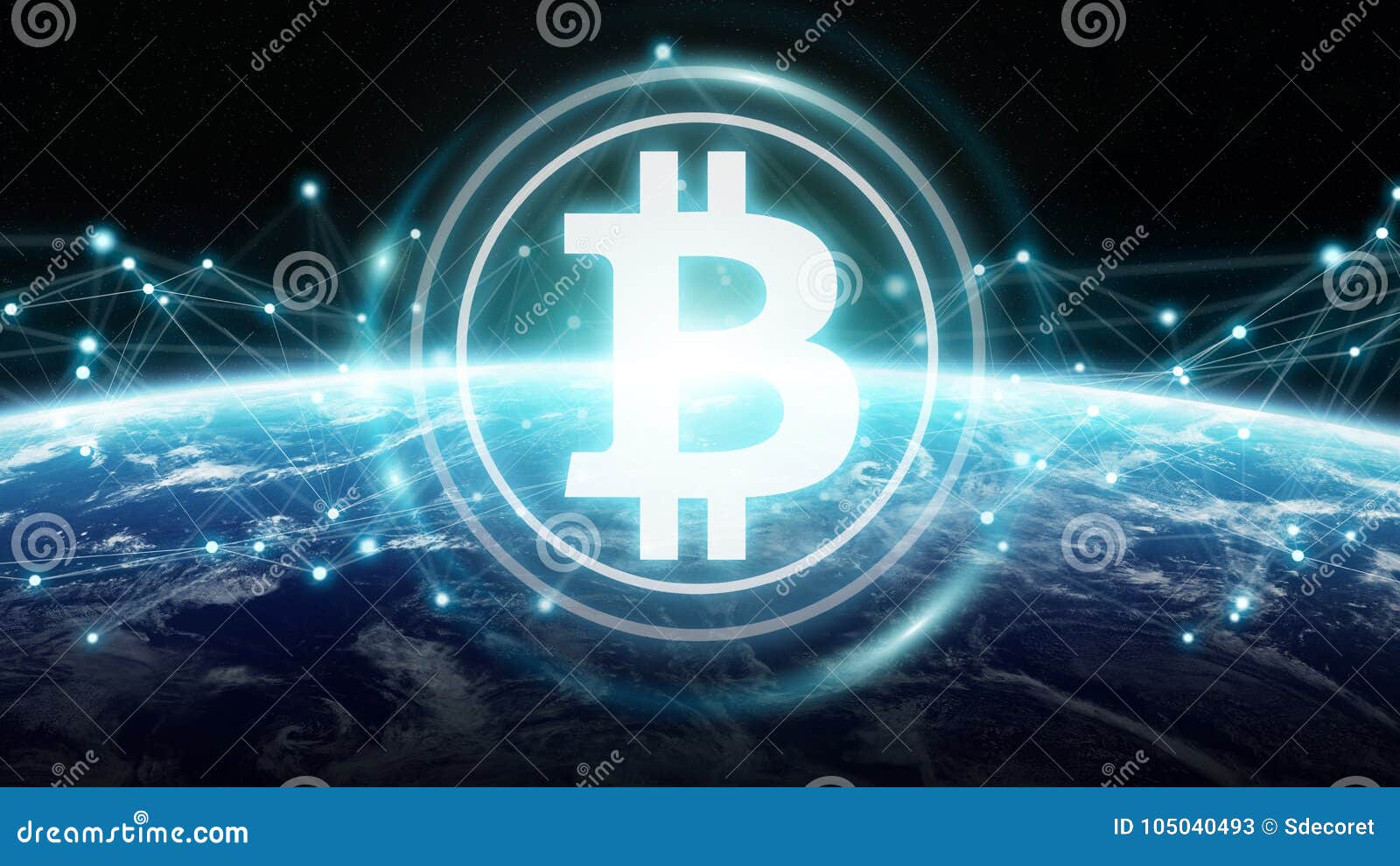 Bitcoins Exchanges on Planet Earth 3D Rendering Stock Illustration ...