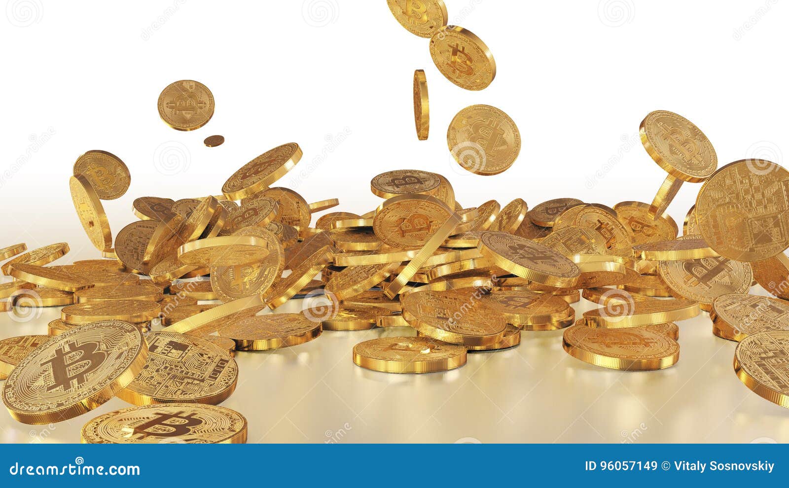 Bitcoins falling on a pile stock image. Image of heap - 96057149