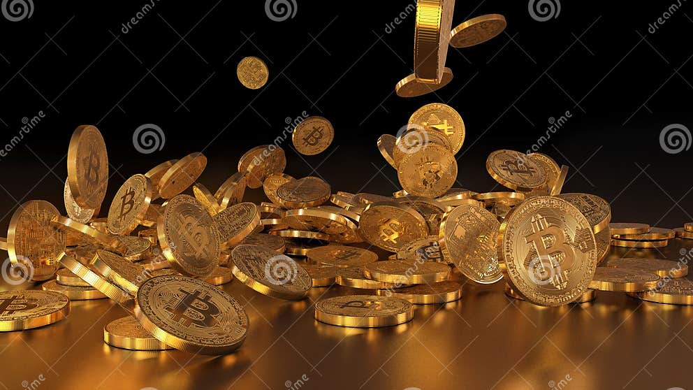Bitcoins falling on a pile stock illustration. Illustration of concept ...