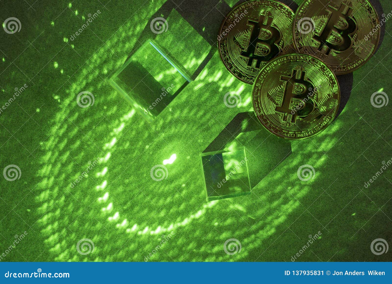 Bitcoins and Hexagons, Prisms and Laser Light. Stock Image - Image of ...