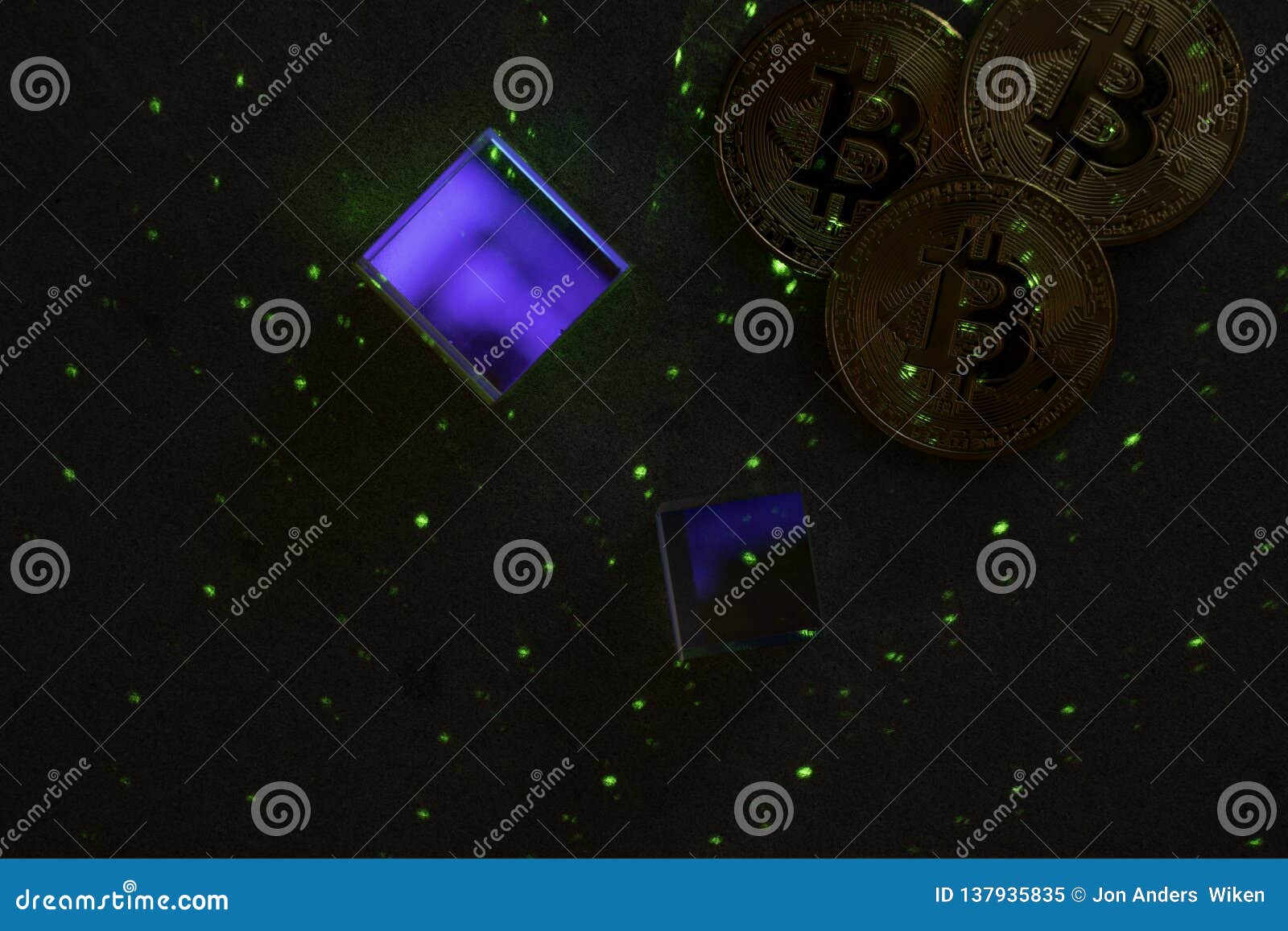 Bitcoins and Hexagons, Prisms and Laser Light. Stock Image - Image of ...