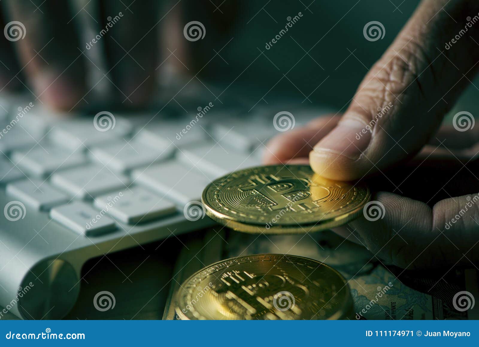 Bitcoins and Man Using Computer Stock Image - Image of digital ...