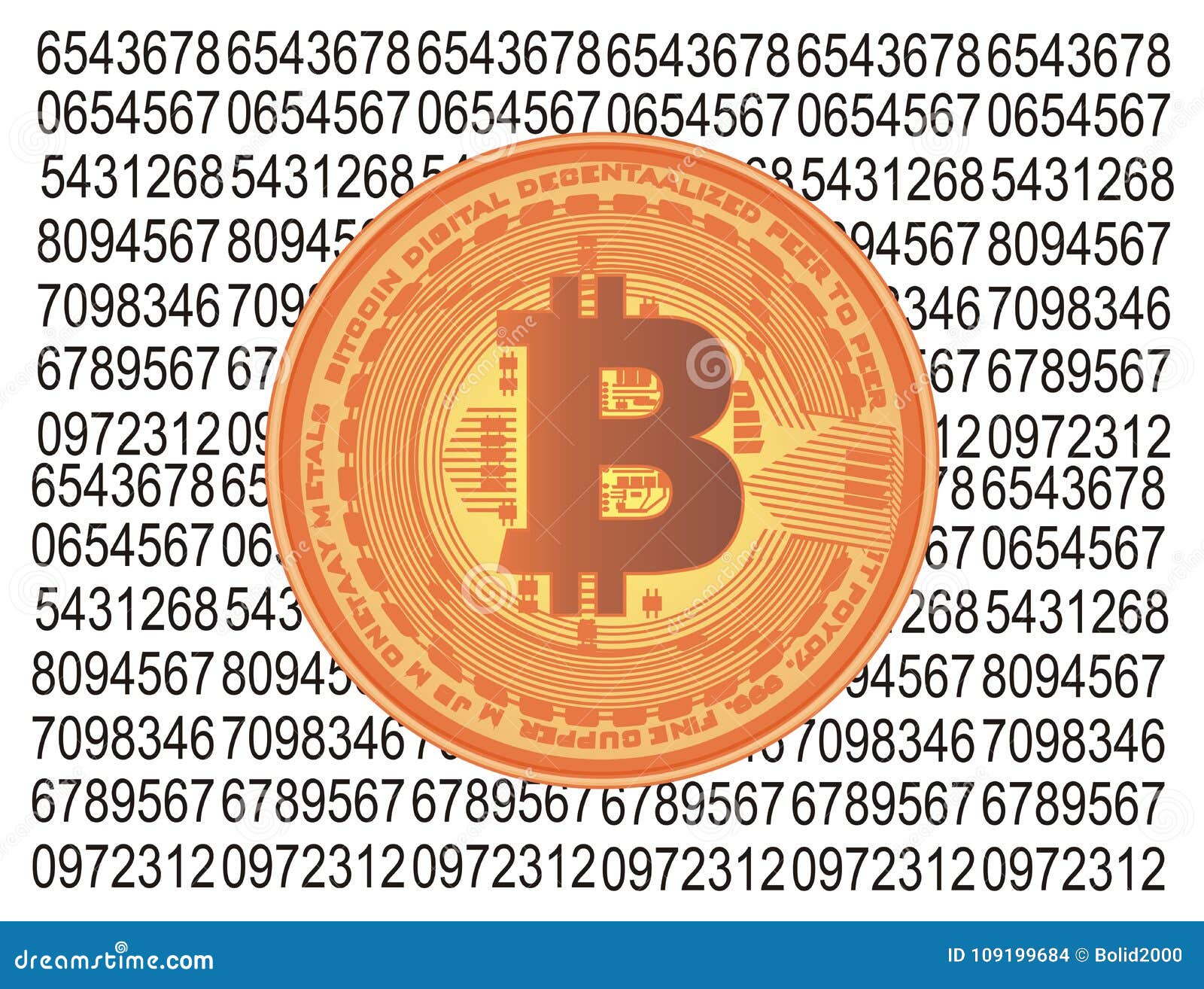 Bitcoins and Many Black Numbers Stock Illustration - Illustration of ...
